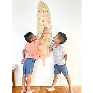 LittleRobbieCo. Wooden Growth Chart for Kids | Feather Design Height Chart for Kids | Natural Pine Laser Engraved Kids Growth Chart for Wall w/Mount | Foldable Kids Height Wall Chart