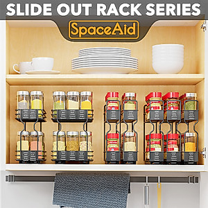 SpaceAid Pull Out Spice Rack Organizer for Cabinet, Heavy Duty Slide Out Seasoning Kitchen Organizer, Cabinet Organizer, with Labels and Chalk Marker, 7.7" W x10.75 D x10 H, 3 Drawers 2-Tier