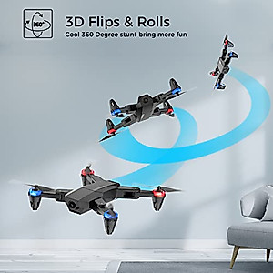 SIMREX X500 mini Drone Optical Flow Positioning RC Quadcopter with 720P HD Camera, Altitude Hold Headless Mode, Foldable FPV Drones WiFi Live Video 3D Flips Easy Fly Steady for Learning Dark Black