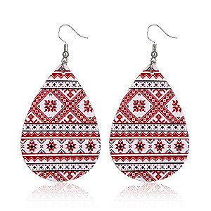 Christmas Faux Leather Earrings for Women Teardrop Dangle Earrings Plaid Petal Drop Earring Xmas Jewelry Accessory Gifts 16 Pairs