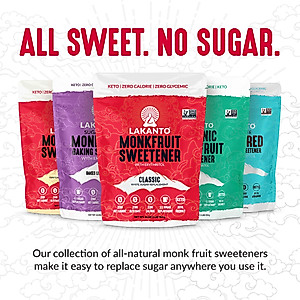 Lakanto Classic Monk Fruit Sweetener with Erythritol - White Sugar Substitute, Zero Calorie, Keto Diet Friendly, Zero Net Carbs, Baking, Extract, Sugar Replacement (Classic White - 8.29 oz)