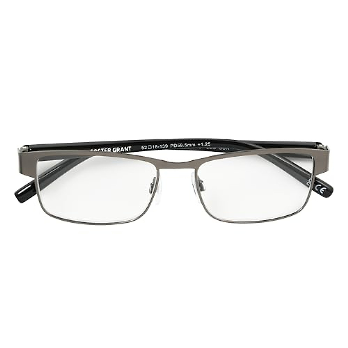 Foster Grant Men's Leo Square Reading Glasses, Gunmetal/Transparent, 59 mm + 2.5