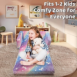 Asou Kids Sofa Toddlers Sofa with Blanket Glow in The Dark Kids Couch Fold Out Toddlers Play Couch 2 Seats Couch for Kids Toddlers