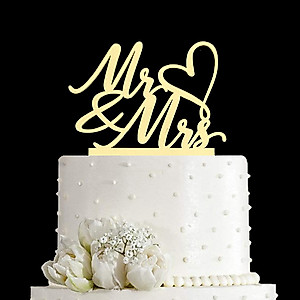 AMINJIE Mr and Mrs Cake Topper - Wedding, Engagement, Wedding Anniversary Cake Toppers Decorations, Mirror Gold Acrylic