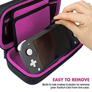 TakeCase Carrying Case Compatible with Nintendo Switch Lite - Includes Pouch That Fits Adapter/Charger, Accessories, and 16 Games Storage - Perfect for Travel - Pink/Black