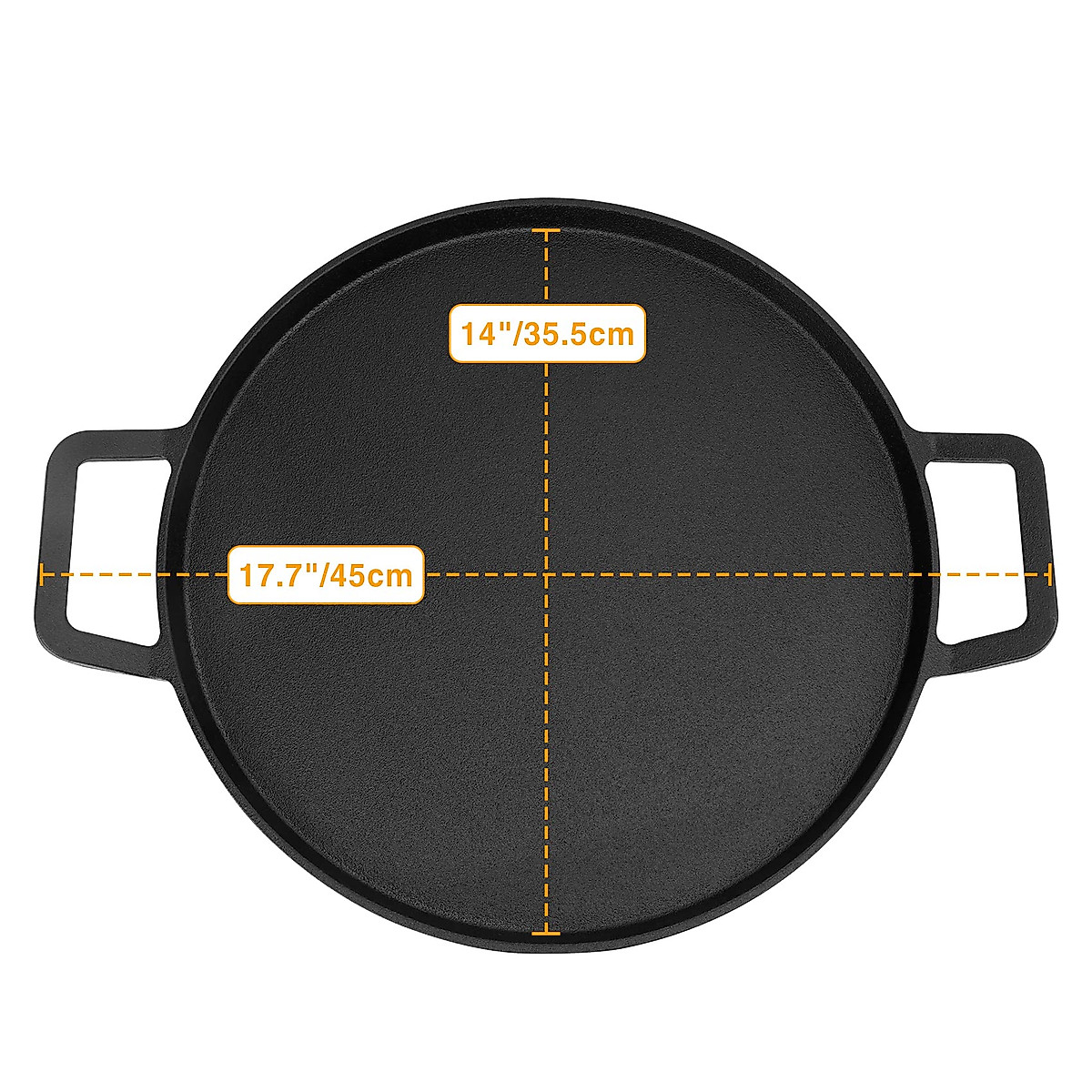 Onlyfire Cast Iron Pizza Pan, 14 Inch Baking Pan with Handles, Pre-Seasoned Skillet Round Griddle Pan for Grill BBQ, Baking Stove and Oven