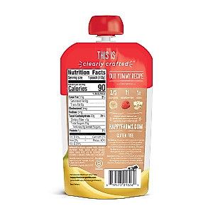 Happy Baby Organics Stage 2 Baby Food Pouches, Gluten Free, Vegan & Healthy Snack, Clearly Crafted Fruit & Veggie Puree, Apples Blueberries & Oats, 4 Ounces (Pack of 8)