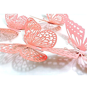 Butterfly Wall Stickers Decorations 3D Butterflies Decals for Girls Room Bedroom Nursery Decor Butterfly Birthday Party Decoration Wedding Cake Decorating 48pcs (Pink)