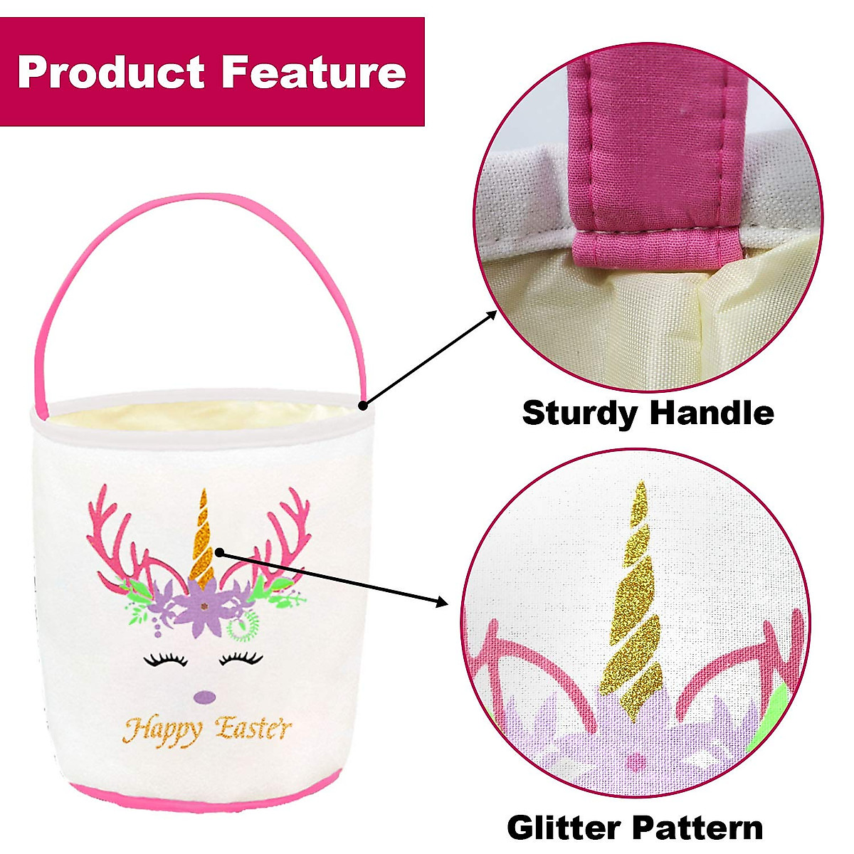 PARTYWIND Easter Baskets for Kids Egg Hunt, Easter Baskets Bag with Handles, Cute Easter Birthday Party Supplies Favors for Boys and Girls (Pink)