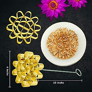 Dok Jok Brass Mold Thai Dessert Maker - Large Rosette Lotus Flower Cookie Mold with Handle Diameter By DDPremium 4.13 Inch