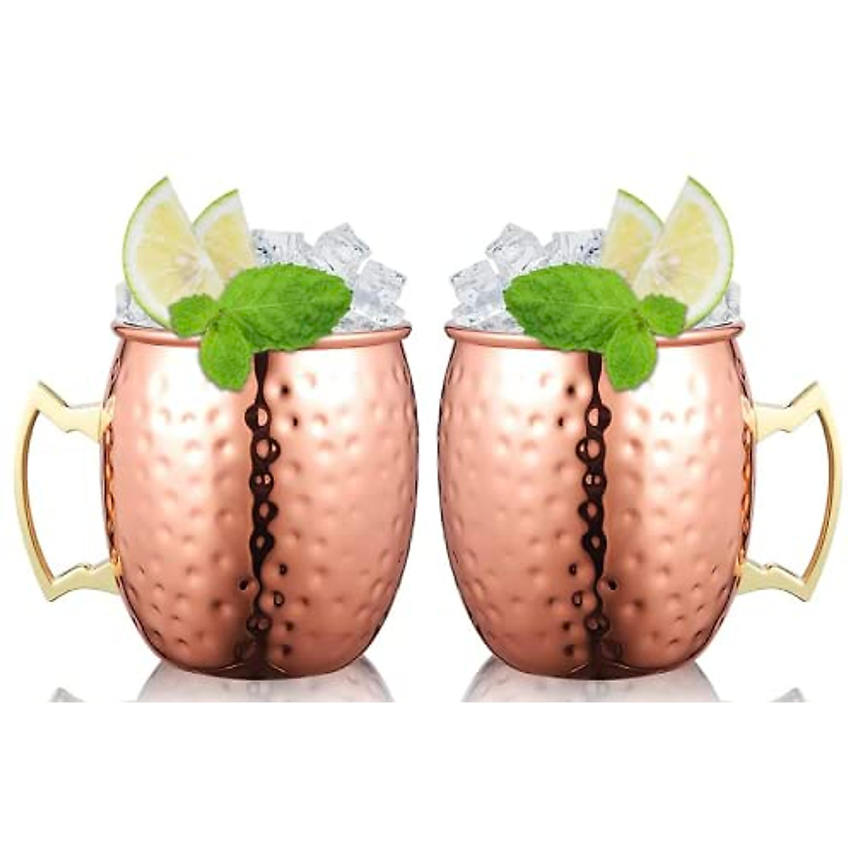 Moscow Mule Mugs | Large Size 19 ounces | Set of 2 Hammered Cups | Stainless Steel Lining | Pure Copper Plating | Gold Brass Handles | Christmas Gift Set