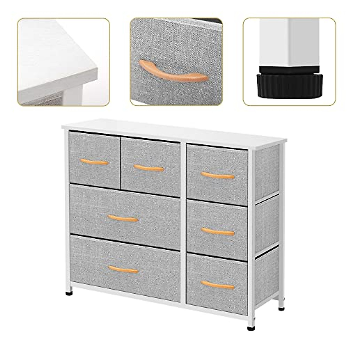 AZL1 Life Concept Dresser Storage Furniture Organizer-Large Standing Unit for Bedroom, Office, Entryway, Living Room and Closet-7 Removable Fabric Drawers, Light Grey