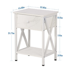 VECELO End Tables, Modern Nightstand with Drawer & Shelf, Night Stand for Bedroom Living Room,Industrial Metal Frame