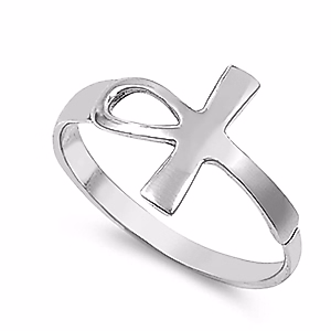 CloseoutWarehouse 925 Sterling Silver Protection from Harm Ankh Cross Ring Size 8