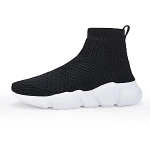 YAVY Sneakers for Boys Tennis Shoes Girls Sock Sneakers for Kids Slip on Shoes Breathable high top Athletic Shoes Lightweight Walking Running Shoes Black 054-35