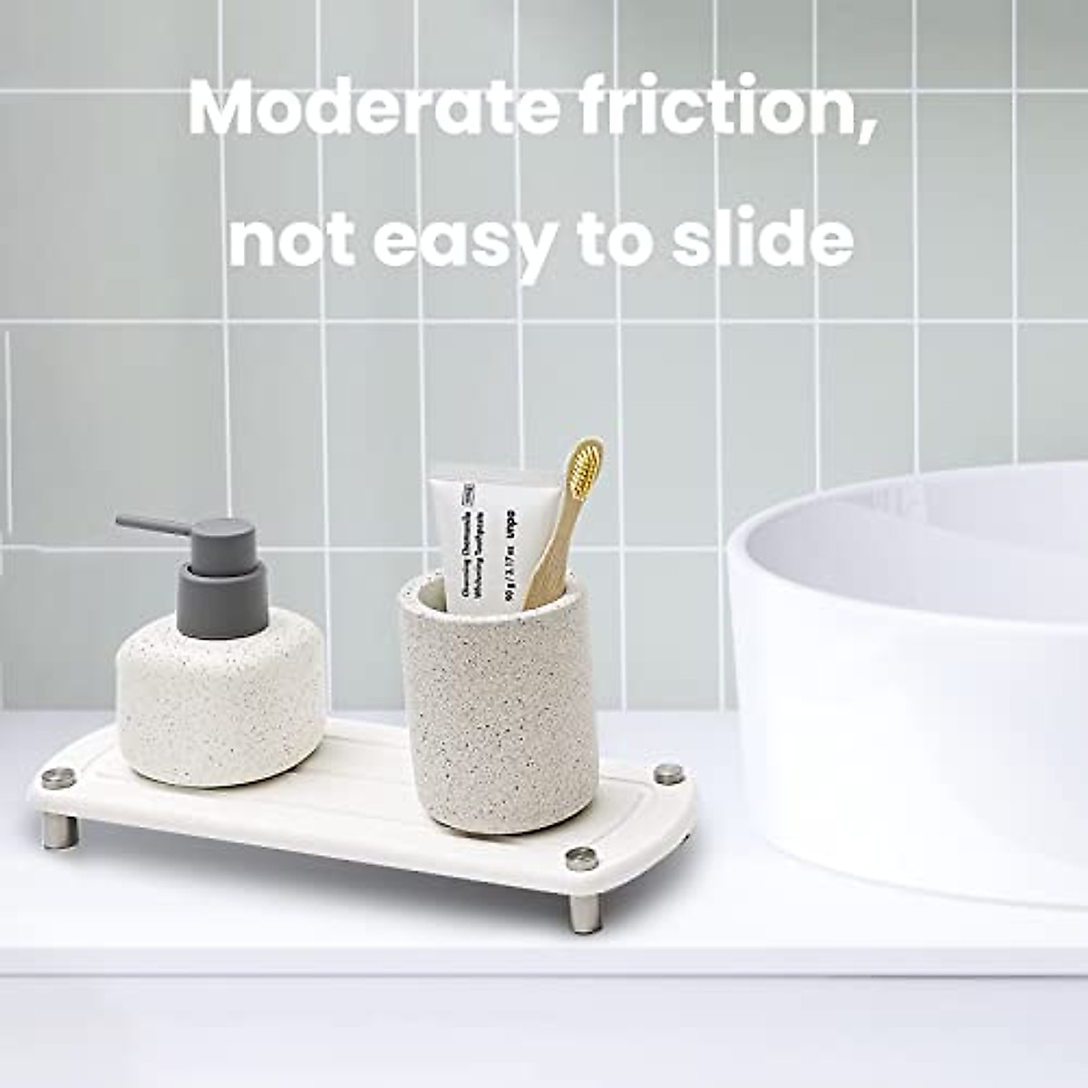 heylad home sink caddy, instant dry kitchen bathroom sink organizer, diatomaceous earth sink tray stone for soap and water bottle sponge brush candle decoration, white*1 grey*1