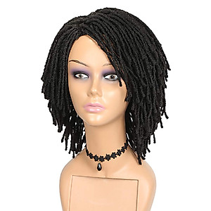 HANNE Short Dreadlock Wigs for Black Women and Men Afro Crochet Twist Braided Faux Locs Wig for African Americans Curly Braiding Full Wigs (Black Wig)