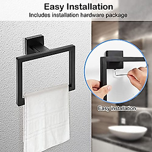 Matte Black Towel Ring,Square Hand Towel Holder,Towel Hanger, Bathroom Hardware Accessories,SUS 304 Stainless Steel Wall-Mounted