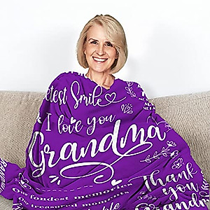 Grandma Blanket, Gifts for Grandma, Birthday Gifts for Grandma, Grandma Blanket for Grandma from Grandkid, Grandma Gifts for Mothers Day, Christmas - Soft Purple Blanket 50" X 60"
