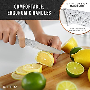 BINO 2-Piece Stainless Steel Paring Knife & Utility Knife with Blade Guards Set - Speckled White | Sharp Knife Set with Good Grip | Cooking Knives | Peeling & Cutting Fruits & Vegetables | Meal Prep