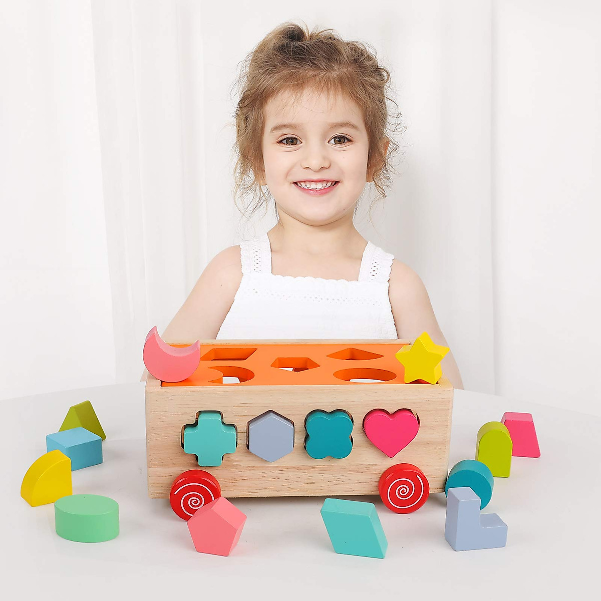 kidus Wooden Shape Sorter Toys for Toddlers 1-3 Years Old, Montessori Early Learning Toy Set for Toddlers, Fine Motor Skills, Eyes Hands Cooperation Great Gift for Preschool Baby Girls & Boys