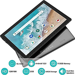 Tablet 10 inch Android 12 Tablet, 64GB ROM 512GB Expand, Android Tablet with Dual Camera, WiFi, Bluetooth, HD Screen, Google GMS Certified-Silver