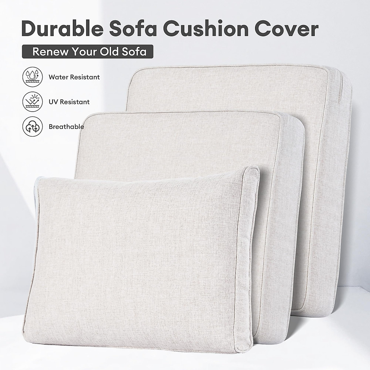 ovios Patio Cushion Covers, Waterproof Cushion Cover for Outdoor Furniture, Sofa, Couch, Ottoman Seat Back Cushion Cover with Zipper (8 Covers, Beige)