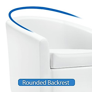 Topeakmart White Leather Chair, Modern and Comfy Faux Leather Accent Chair, Upholstered Barrel Chair Club Chair with Wooden Legs for Living Room Bedroom Waiting Room, Set of 2, White