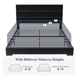 Allewie Queen Size Platform Bed Frame with Velvet Upholstered Headboard and Wooden Slats Support, Fully Upholstered Mattress Foundation/No Box Spring Needed/Easy Assembly, Black