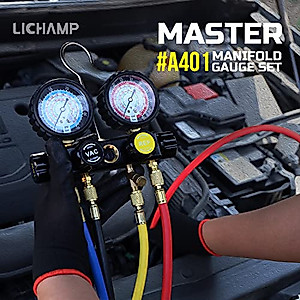 Lichamp HVAC Gauges with Hoses, AC Manifold Gauge Set R410a R134a R12 R22 Refrigerant Gauges