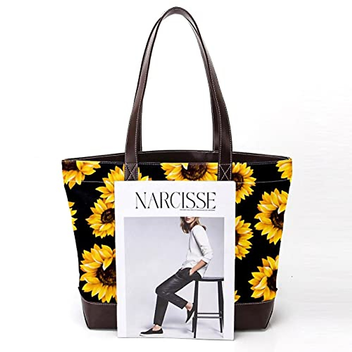 Sunflower Black Pattern Tote Bags Large Leather canvas Purses and Handbags for Women Top Handle Shoulder Satchel Hobo Bags