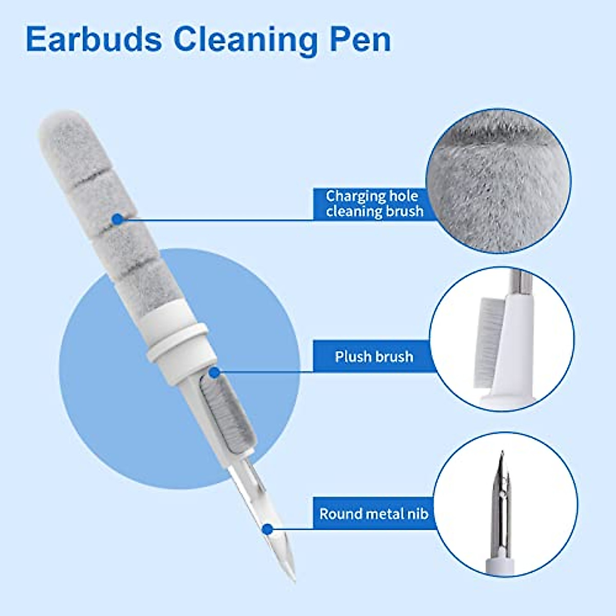 Ponywalk Cleaner Kit for Airpods, Decompression Design Aluminum 5 in 1 Cleaning Kit, for Airpods, for iPhone, for Camera, for Lego, for VR (Blue)