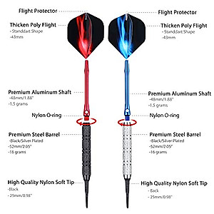 centaur 12 Pack Soft Tip Darts, Professional 18 Gram Plastic Tip Dart Sets with 4 Colors Premium Aluminum Shafts 100 Dart Tips 16 Dart Flights and Dart Case for Electronic Dart Board, Silver & Black