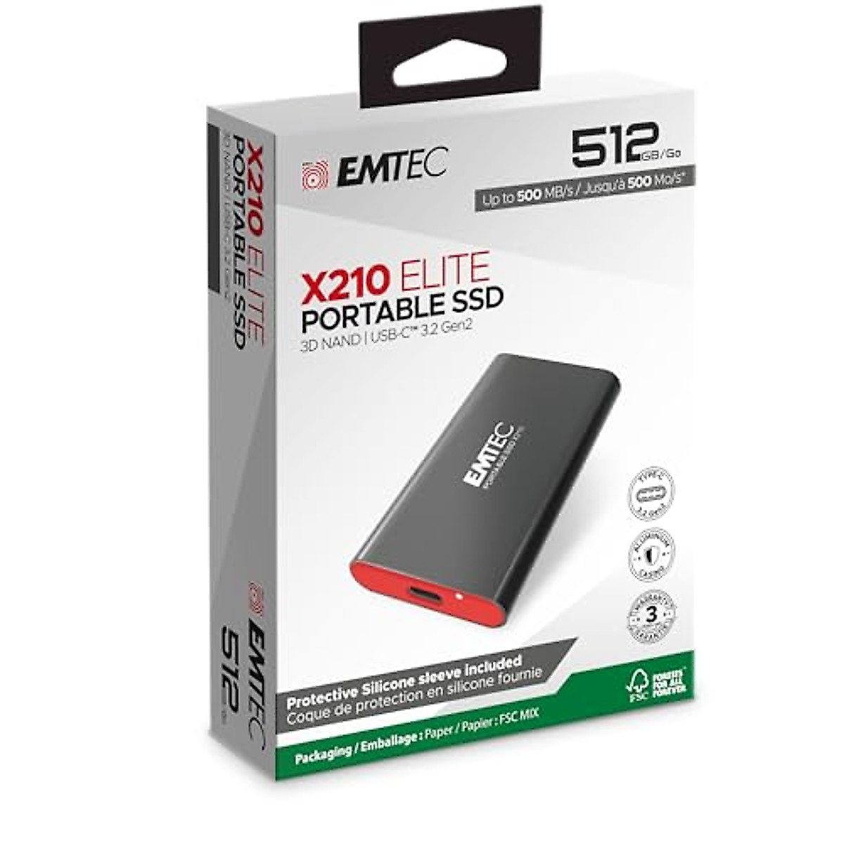 Emtec 512GB X210 Elite SATA III Portable Solid State Drive (SSD) with NAND Technology ECSSD512GX210