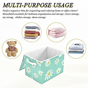 innewgogo Poppies Floral Sunflower Storage Bins with Lids for Organizing Collapsible Storage Cube Bin with Handles Oxford Cloth Storage Cube Box for Bed Room