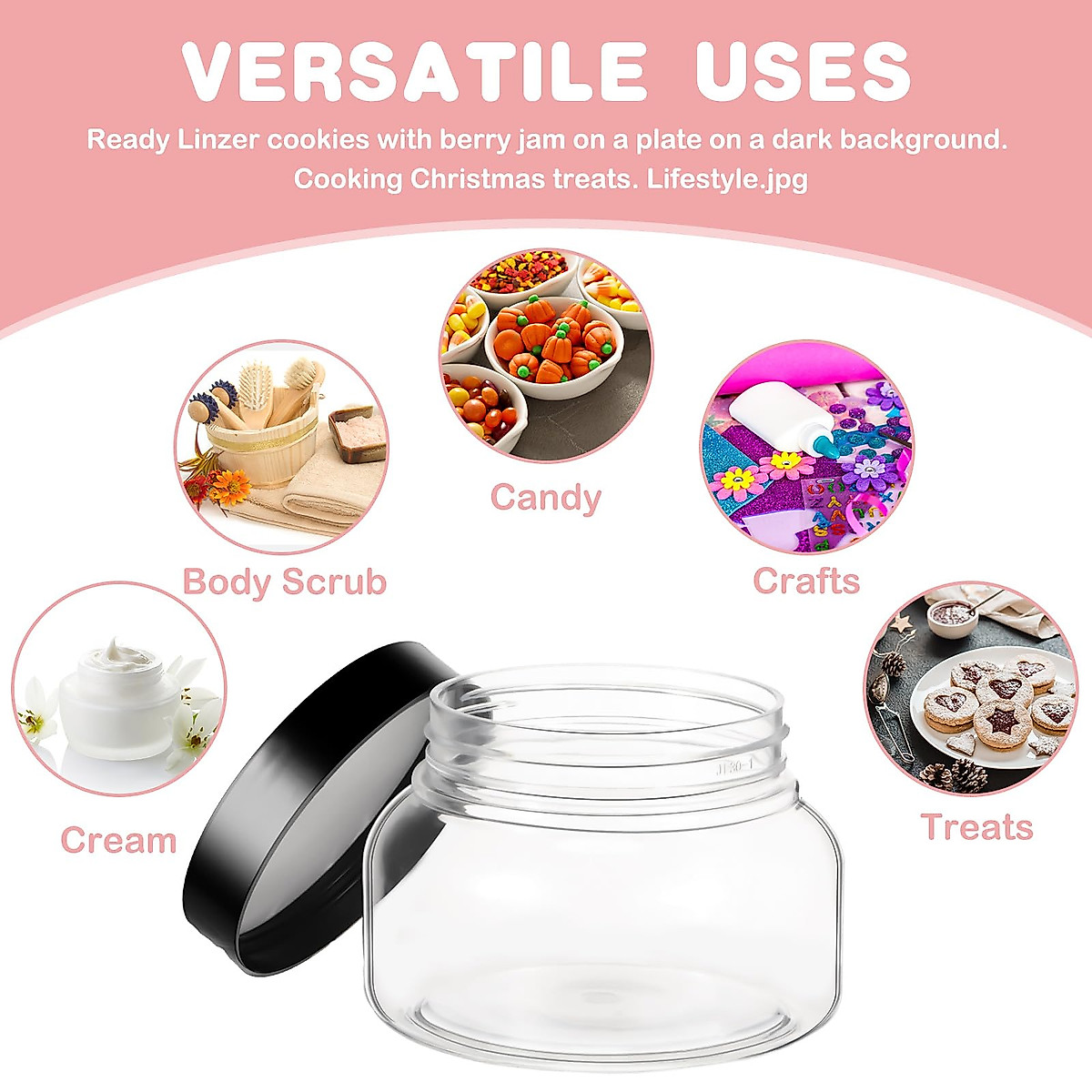 Bokon 96 Pieces 8 oz Plastic Jars with Lids Travel Clear Plastic Cosmetic Containers Refillable Round Lotion Container for Lotion Cream Ointments Makeup Eye Shadow Body Butter