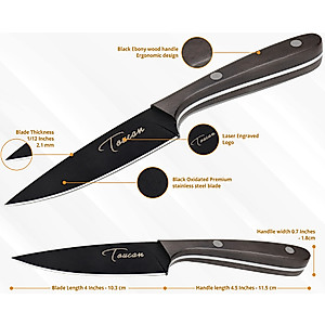 TOUCAN Black Paring Knife – Professional Kitchen Knife for Fruits and Vegetables – Premium Stainless Steel with Ergonomic Handle – 4-inch Blade for Chopping, Cutting, Peeling