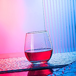 eventpartener Stemless Wine Glasses, 15 oz Crystal Wine Glasses Set of 6 wtih 2 Wine Bottle Stoppers, Drinking Glasses, Smooth Rim Wine Elegant Glass Tumbler for Red and White Wine, Cocktail, Juice