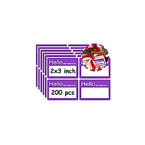 200 Pcs Hello Name Tags Hello My Name is Stickers 2 X 3 Inch Name Labels for Kids Purple/Blue Name Tags Newborn Baby Name Sticker Labels for School Office Home Party Favors (Purple)