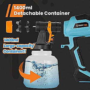 HVLP Power Paint Sprayer, GoGonova 1400ml Large Container Electric Spray Gun with Cleaning&Blowing Functions, 4 Nozzles, 3 Patterns and Filter for Home Exterior, Interior, Fence, Shed and Cabinet