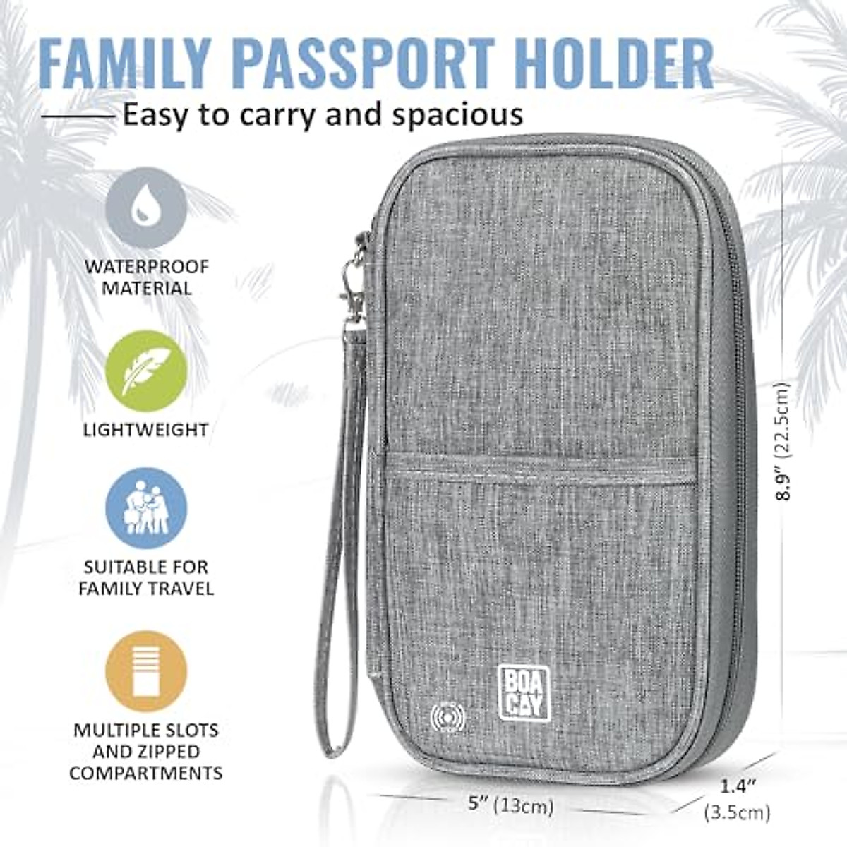 BOACAY Travel Document Organizer with RFID, Family Passport Holder, Wallet for Women & Men, Portable & Waterproof Case for Cards, Boarding Pass, Money