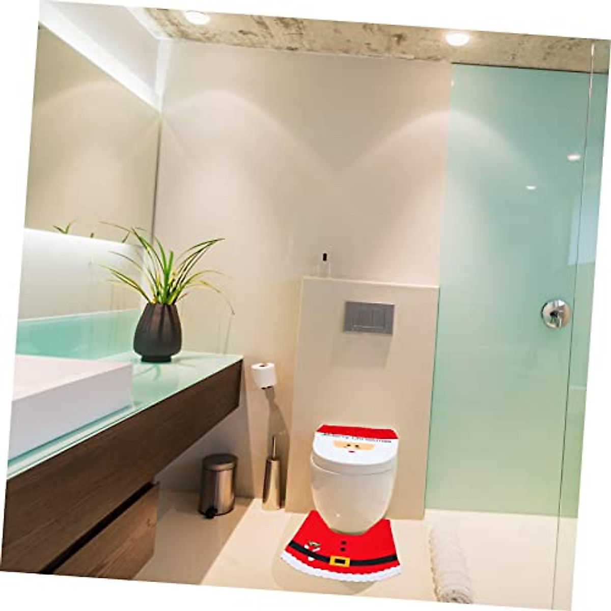 Uonlytech 1 Set Christmas Toilet Cover Wc Cover Christmas Floor Mat Kit Xmas Toilet Mat Toilet Warmer Cover Christmas Toilet Rug Water Tank Cover Gnome Toilet Cover Elder Cloth Radiator Cap