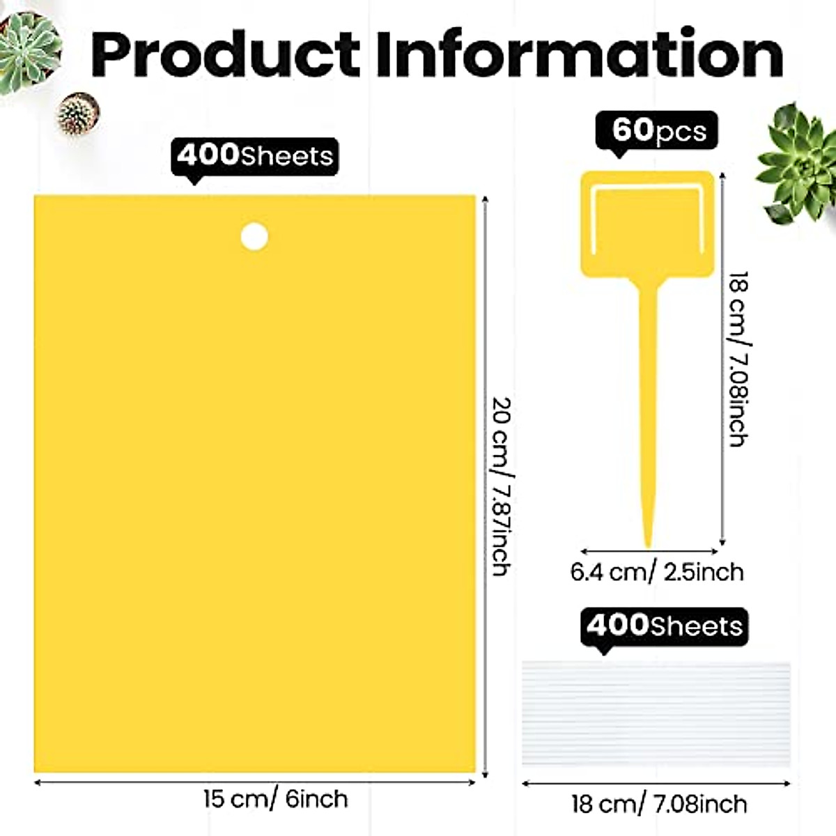 400 Pieces Sticky Traps for Gnats Yellow Dual Sided Sticky Traps for Indoor and Outdoor Fruit Fly Plant Sticky Traps with Twist Ties and Plastic Holders for Flying Plant Insect, Fungus Gnats