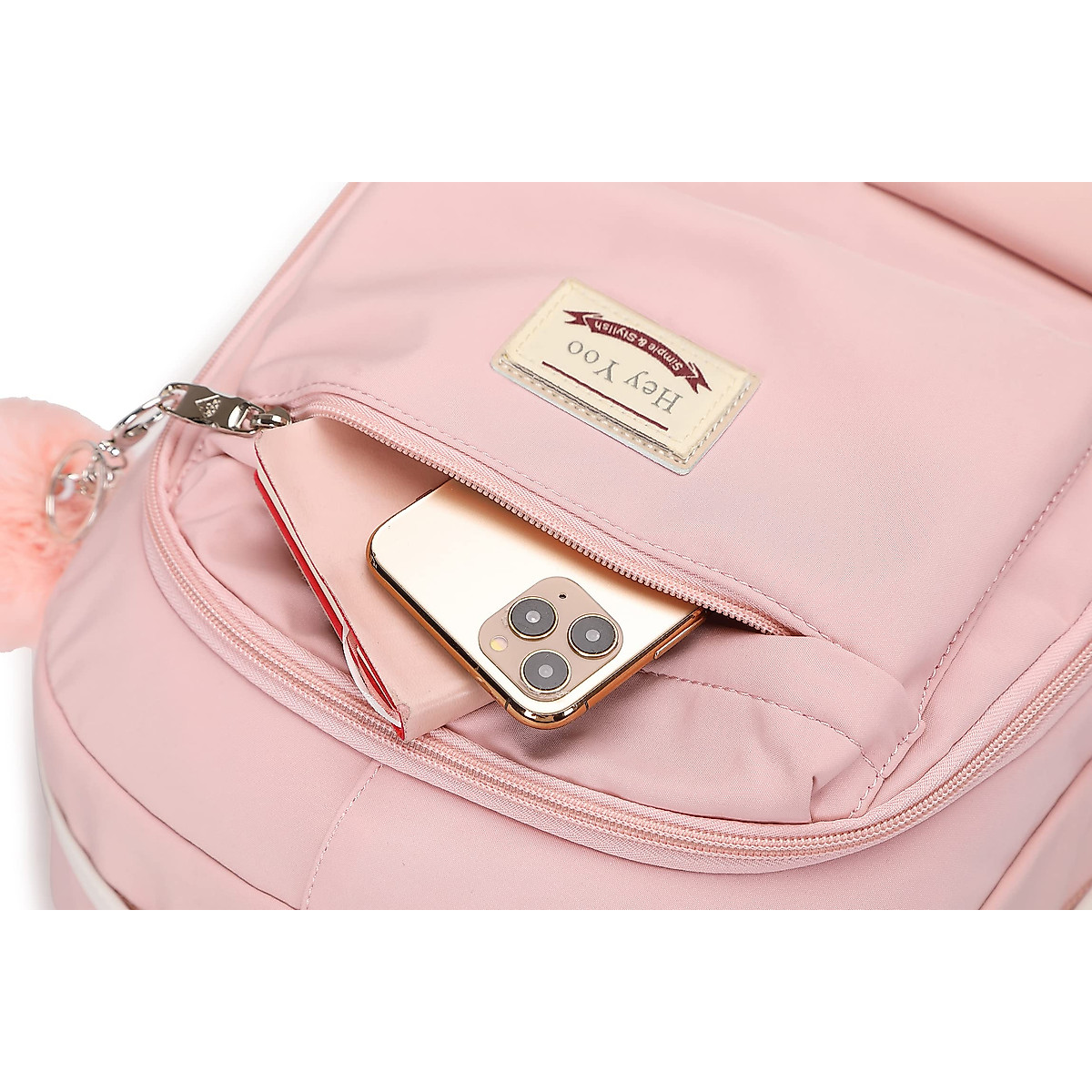 Hey Yoo Backpack for Girls Bookbag Cute School Bag College Middle High Elementary School Backpack for Teen Girls (Pink)