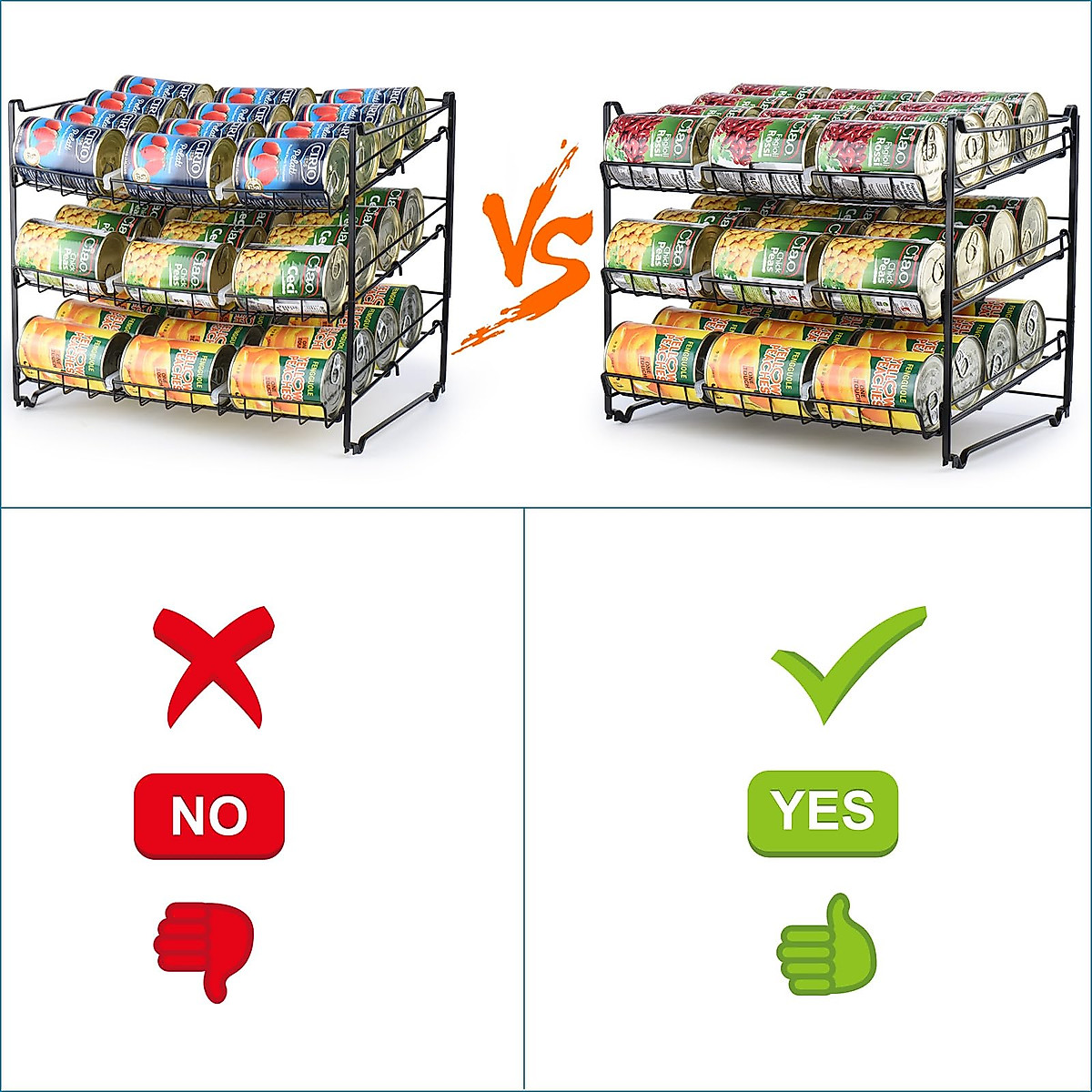 Toplife 2 Pack Stackable Can Organizer Rack, Soda Can Beverage Storage Dispenser Rack, Holds up to 36 Cans for Pantry, Refrigerator, Cabinet or Countertop, Black - Thicker Version