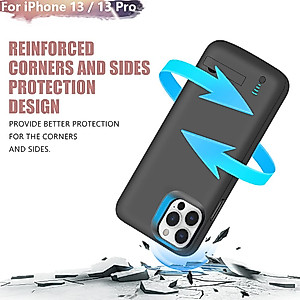 BAHOND Battery Case for iPhone 13/13 Pro, 5000mAh Rechargeable Extended Battery Charging/Charger Case, Add 100% Extra Juice, Support Wire Headphones (6.1 inch) Black