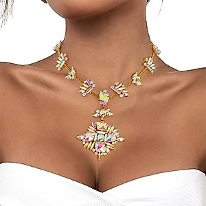 ELABEST Sparkly Rhinestone Necklace Cubic Choker Crystal Choker Trendy Pendant Dainty Wedding Bridal Bridesmaid Jewelry for Women (Silver)