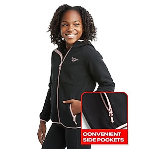 Reebok Girls' Fleece Jacket - Polar Fleece Hoodie Sweatshirt Jacket - Lightweight Coat for Girls (4-16), Size 7-8, Black
