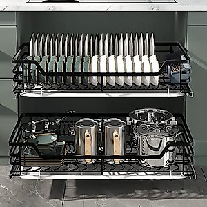 Pull Out Cabinet Drawer Organizer 2-Tier 304 Stainless Steel Wire Basket Pull Out Shelf Storage Organizer Heavy Duty Telescopic Shelving Slide Out Storage for Kitchen Base Cabinet, Cupboard, Pantry (B