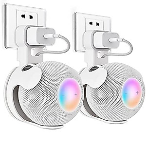 V-MORO HomePod Mini Wall Mount Holder, Outlet Mount Stand Hidden Cable Management for Apple HomePod Mini Smart Speaker Shelf Without Messy Wires Excellent Space Saving Punch-Free 2-Pack White